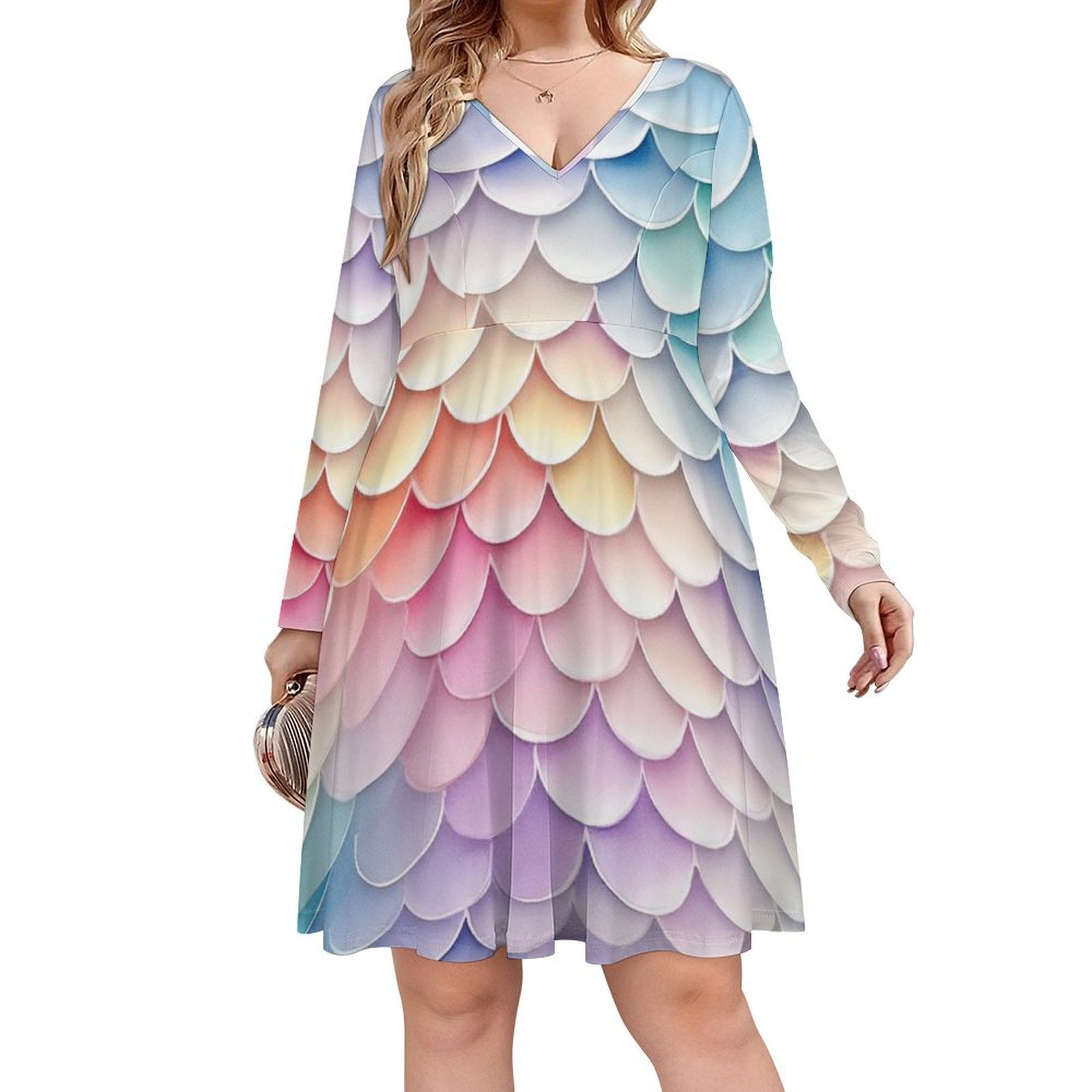 Beautiful Colorful Mermaid Scales Long Sleeve Dresses For Women Vintage ...