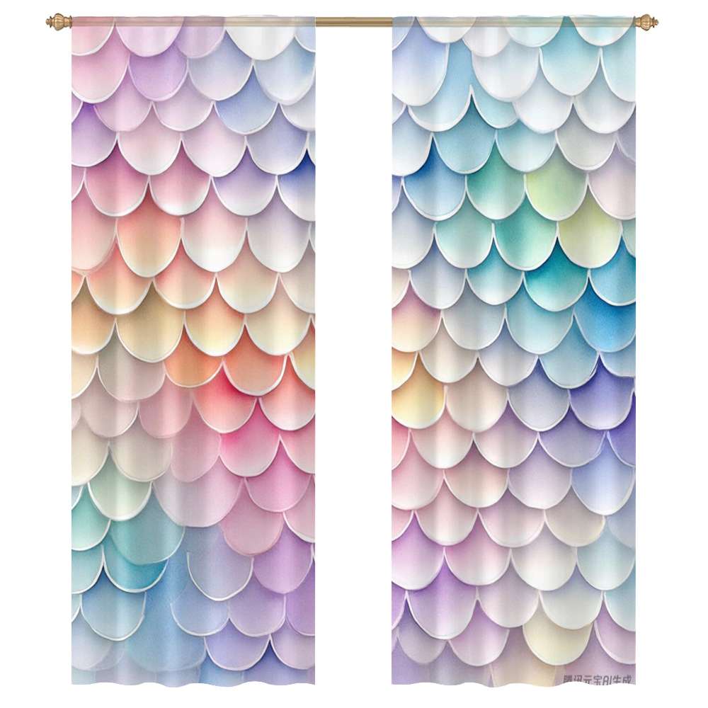 Beautiful Colorful Mermaid Scales Modern Tulle Window Curtains for ...
