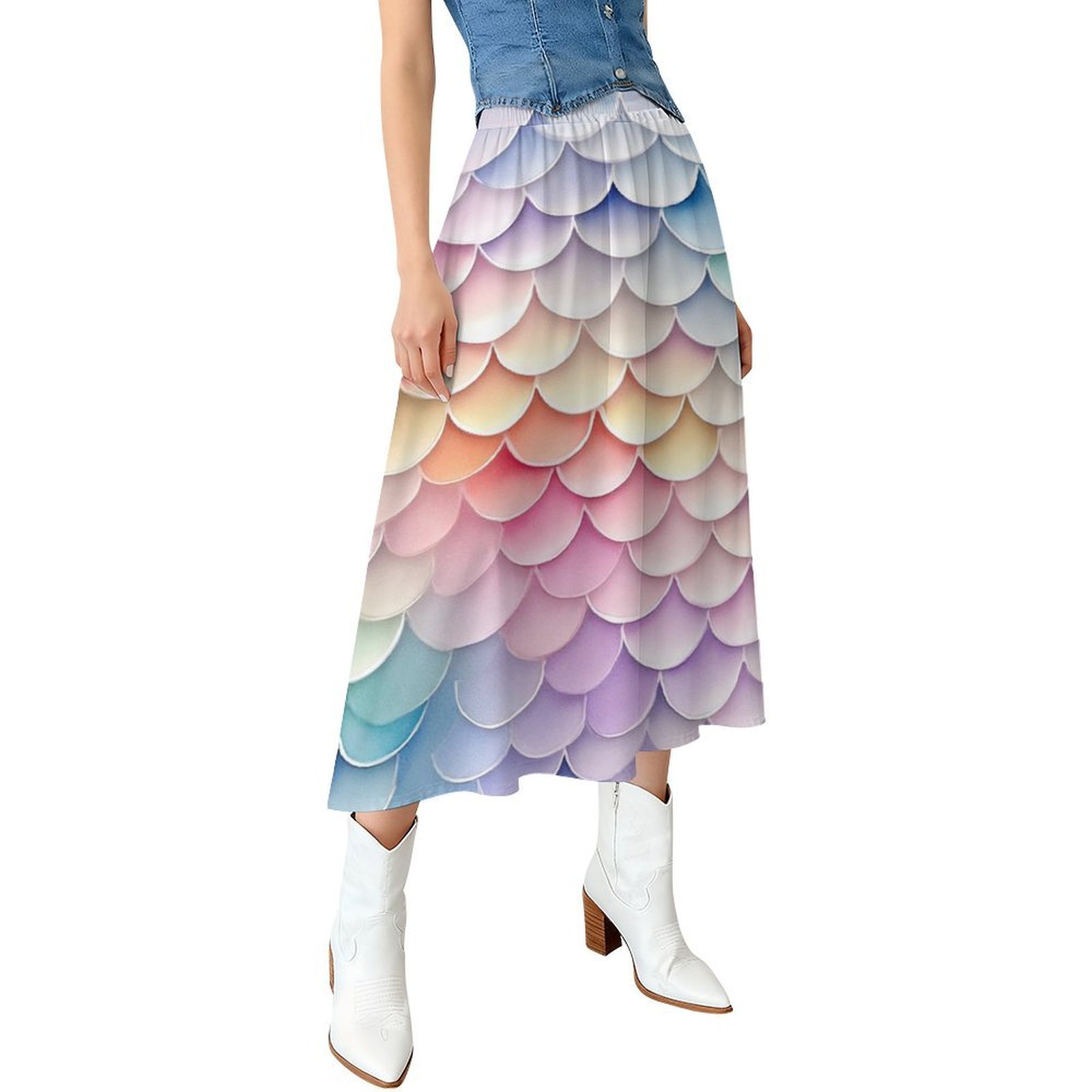 Beautiful Colorful Mermaid Scales Women High Waist Midi Skirt Elegant ...