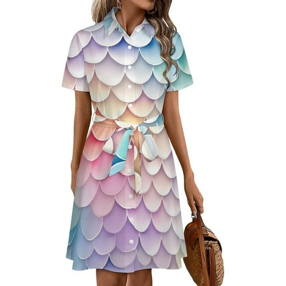 Beautiful Colorful Mermaid Scales Womens Shirt Dresses Women'S Short ...