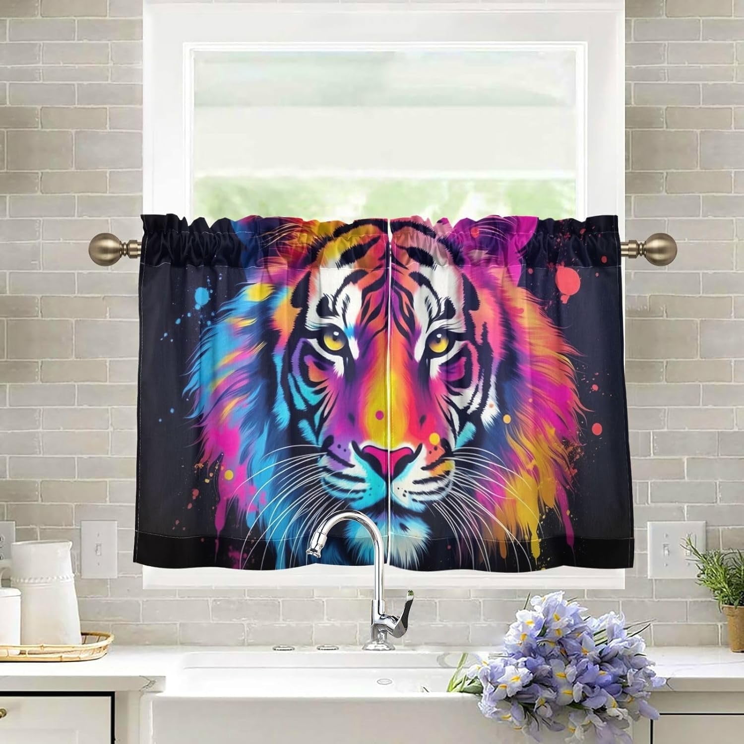 Beautiful Colorful Tiger Half Window Tier Curtains 24 Inch Blackout ...