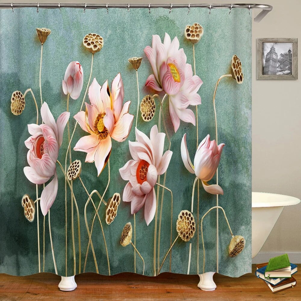 Beautiful Colorful lotus Flower Floral Printed Shower Curtains Frabic ...