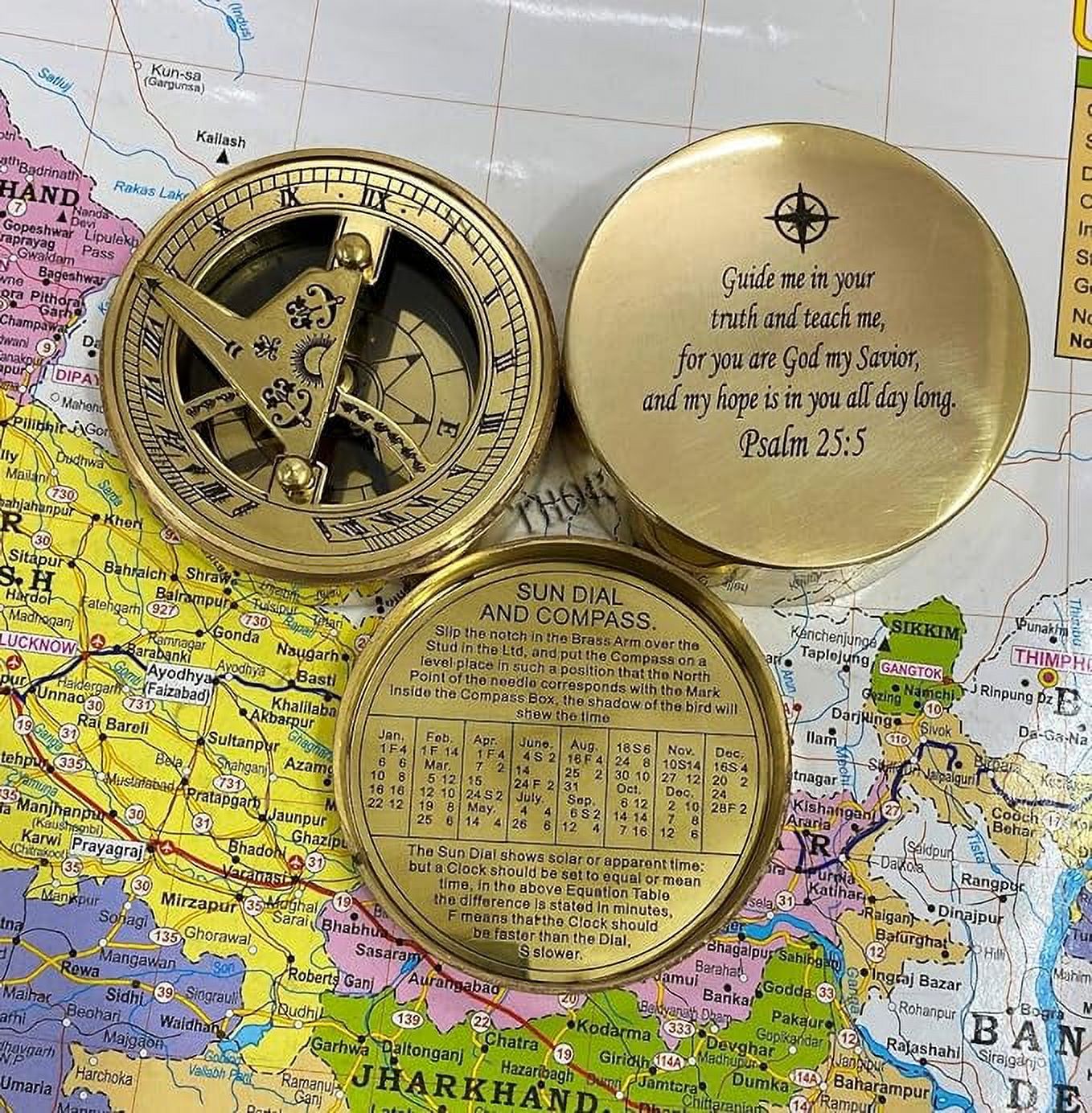 Beautiful Compass Engraved Sundial Compass Custom Sundial Compass ...