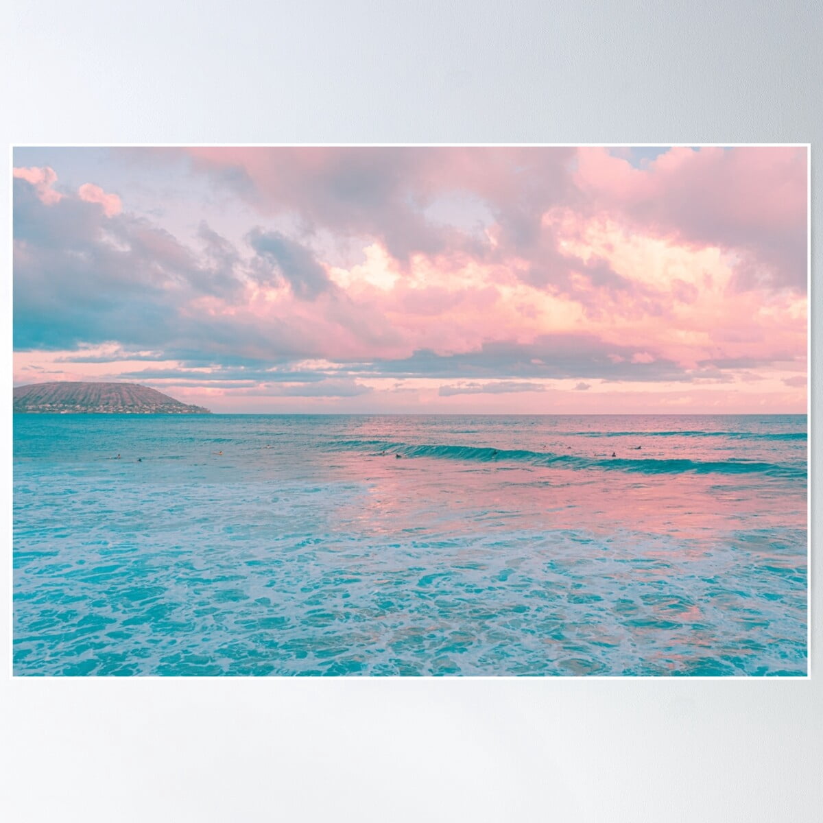 Beautiful Cotton Candy Pink Sky, Ocean Waves Poster Wall Art, Modern ...