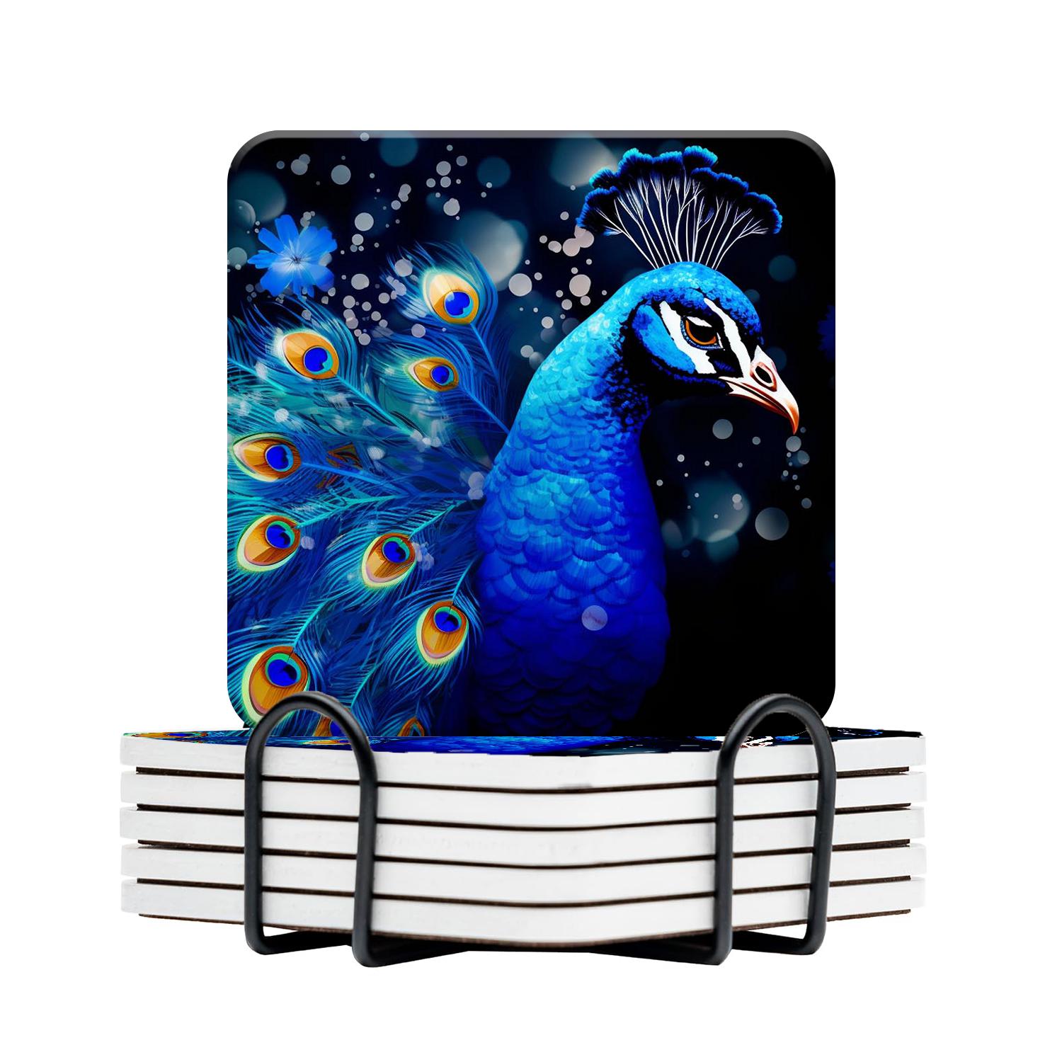 Beautiful Cute Bird Peacock Elegant Drink Coasters with Holder,Non-Slip ...