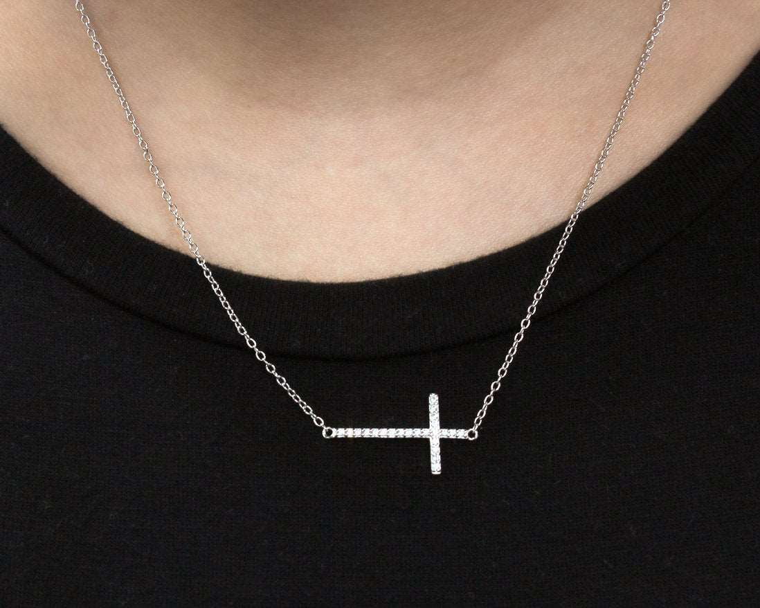 Beautiful Cz Sideways Cross Necklace - Walmart.com