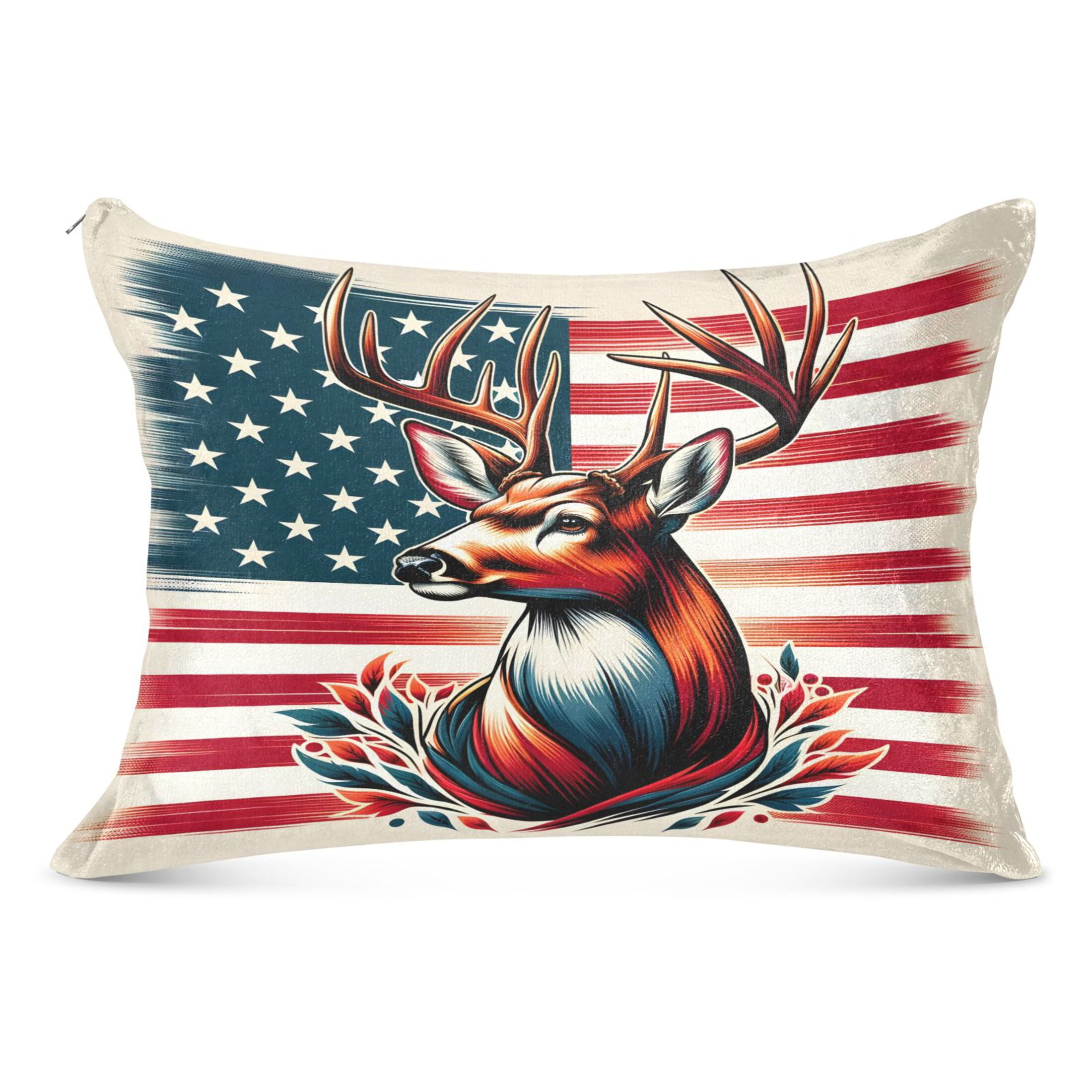 Beautiful Deer with American Flag Plush Pillow Cases Standard Size ...