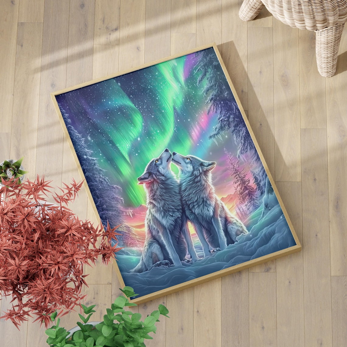 Beautiful Direwolves Snow Northern Lights Colorful Wolf Love Winter ...