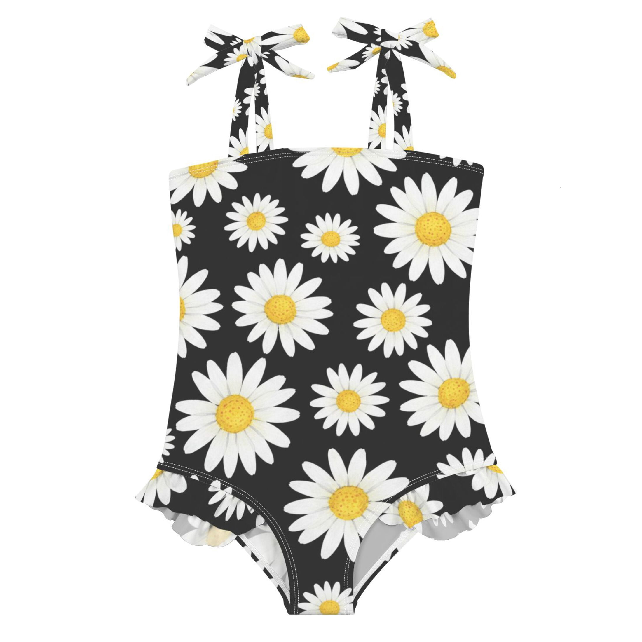 Beautiful Ditsy Floral Girls' One-Piece Swimsuit Bowknot Tie Shoulder ...