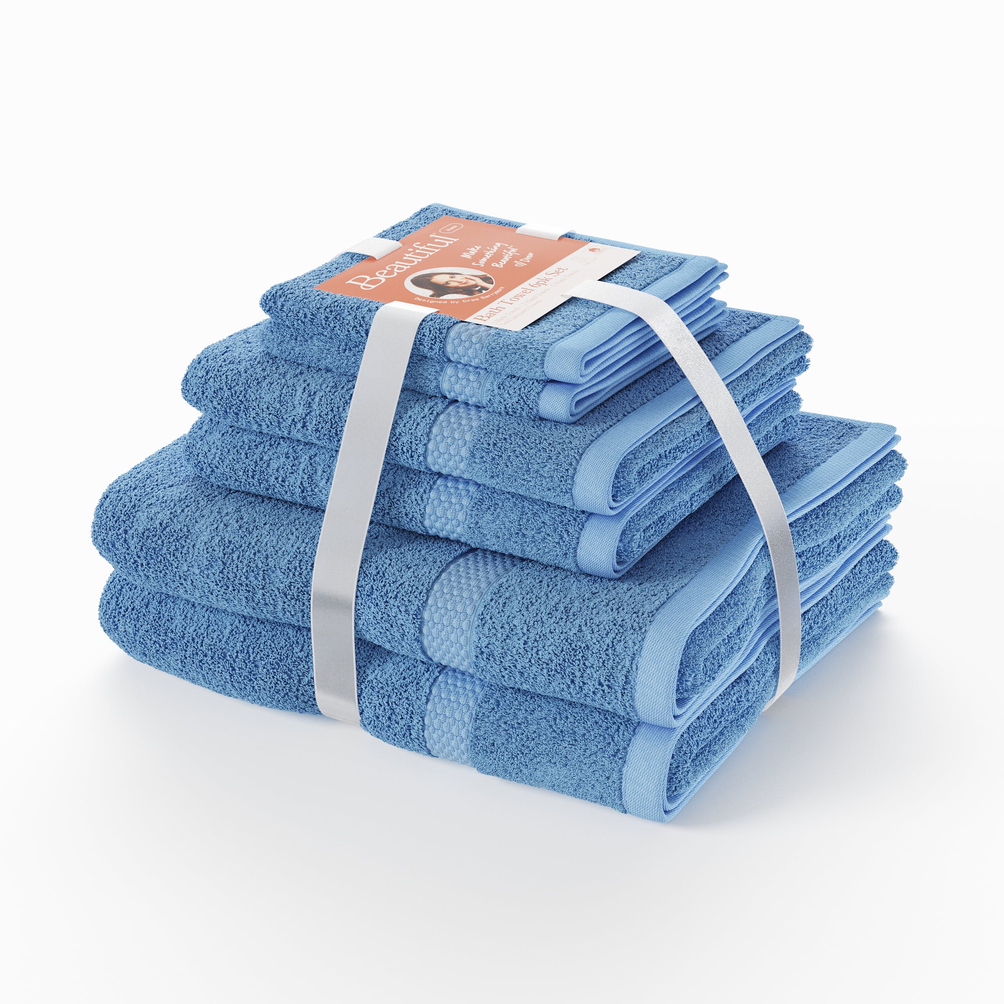 Beautiful by Drew Barrymore 6-Piece Dobby Bath Towel Set, Soft 100% ...