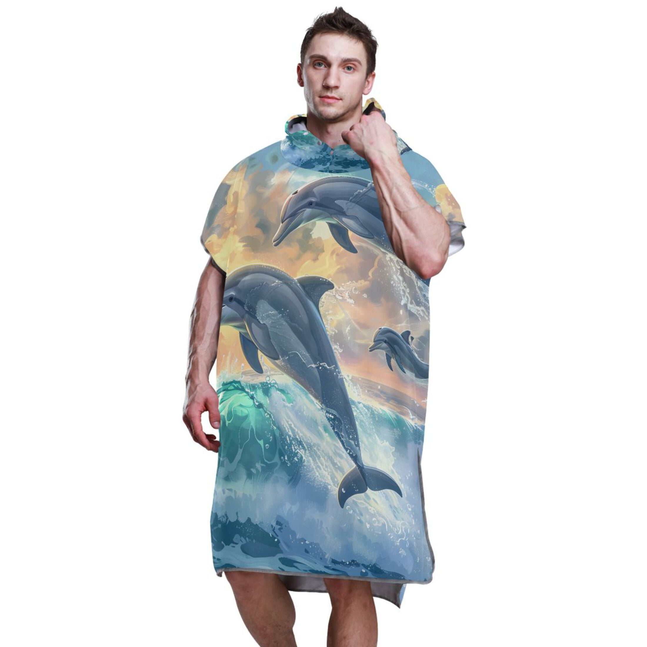 Beautiful Dolphins Jumped over Waves Star Hooded Beach Towel Adult Bath ...