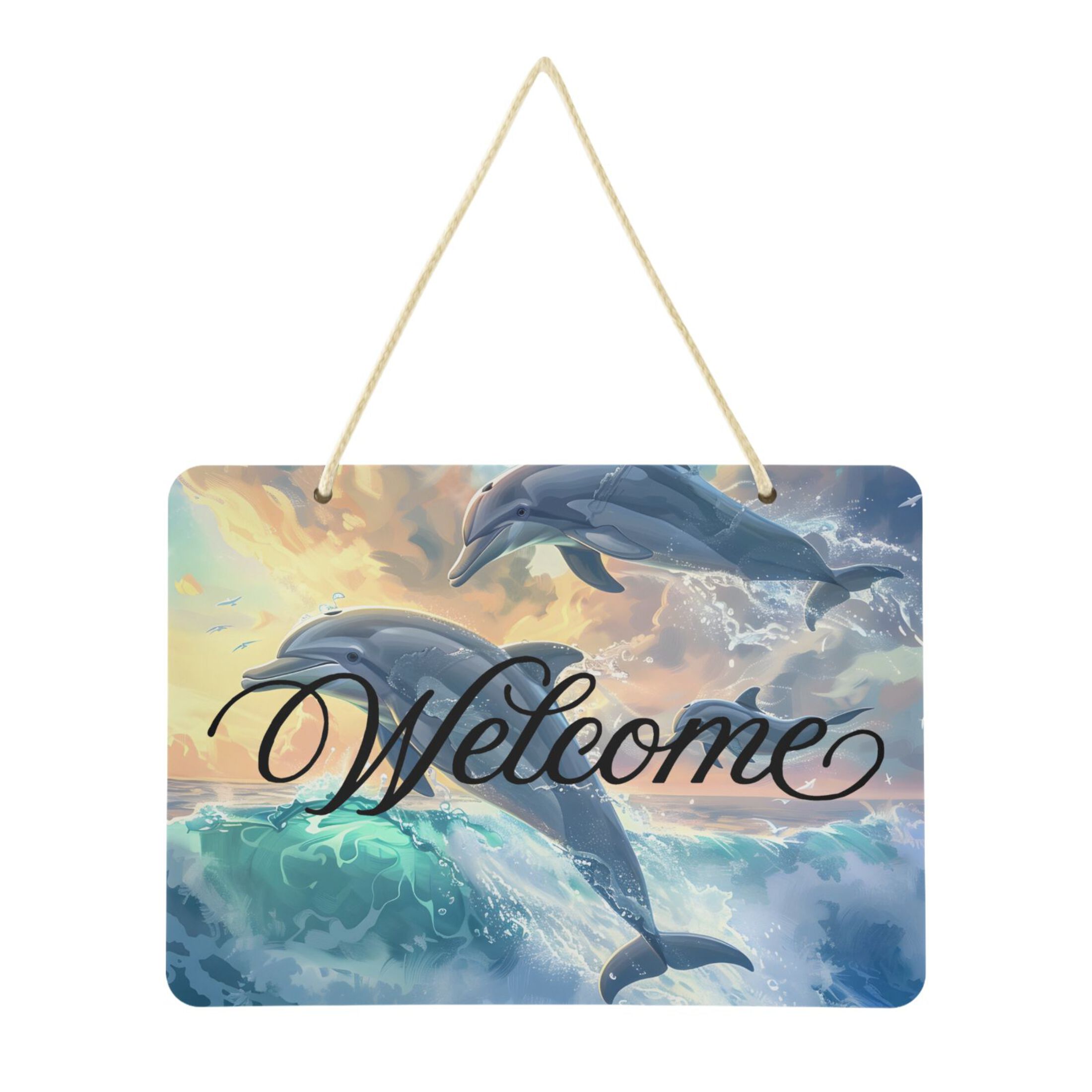 Beautiful Dolphins Jumped over Waves Welcome Sign Front Door PVC 14x10 ...