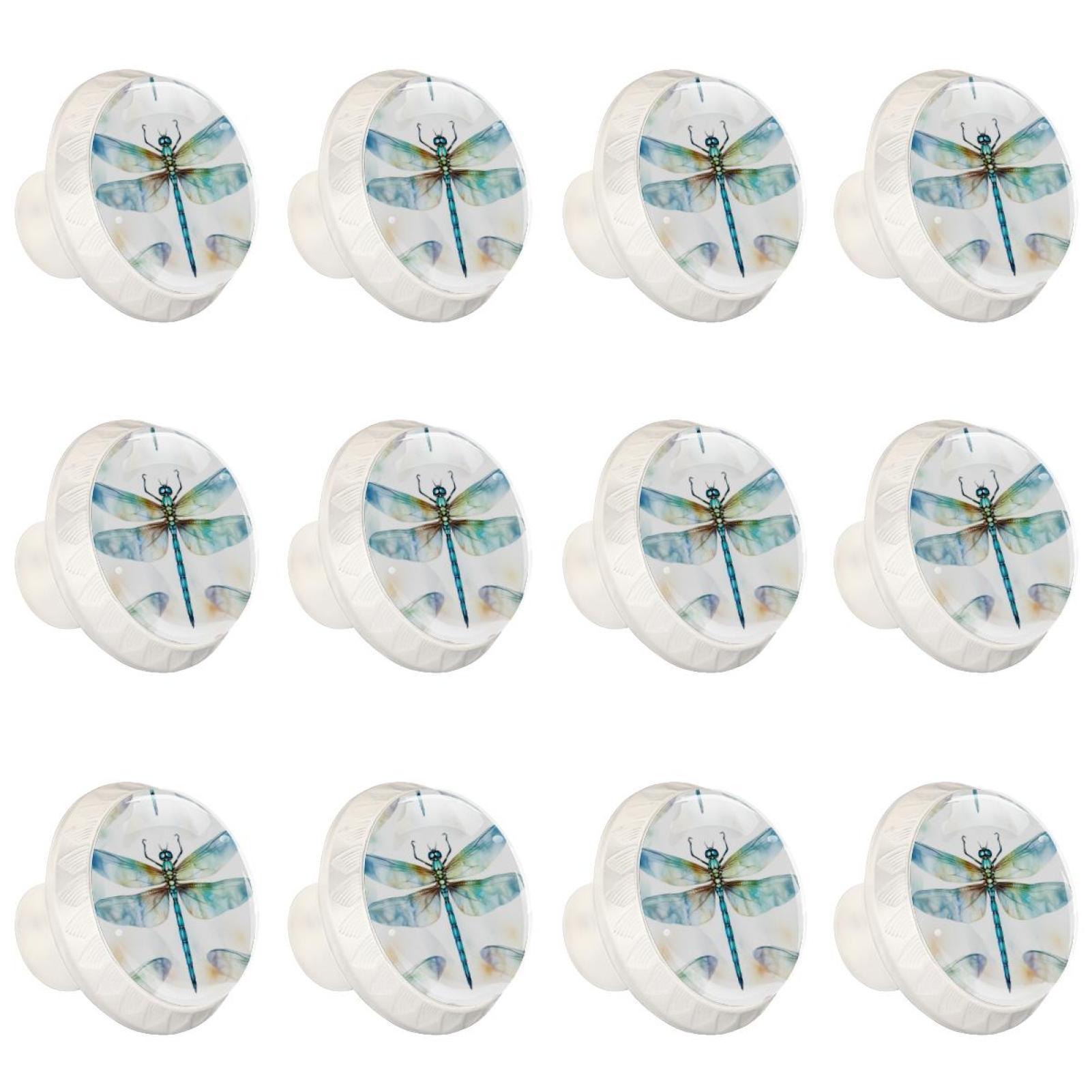Beautiful Dragonfly Insects 12 Pcs White Round Drawer Pulls with Screws ...