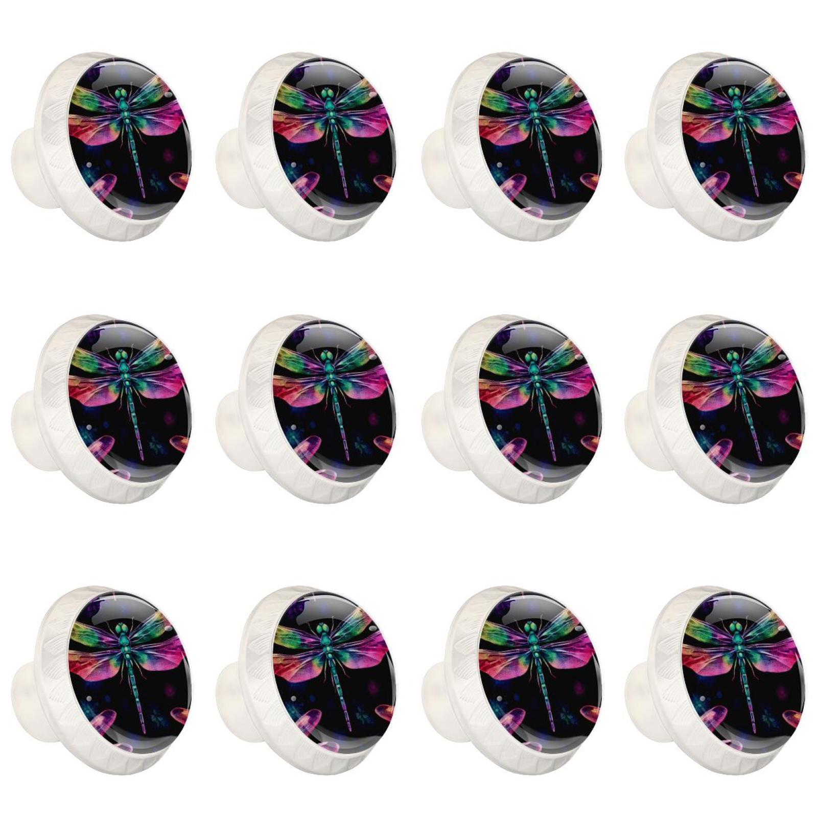 Beautiful Dragonfly Insects 12 Pcs White Round Drawer Pulls with Screws ...