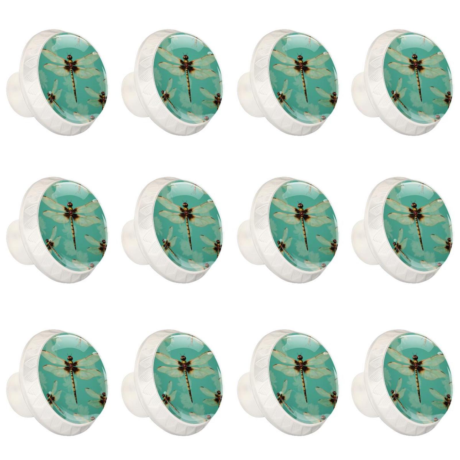 Beautiful Dragonfly Insects 12 Pcs White Round Drawer Pulls with Screws ...