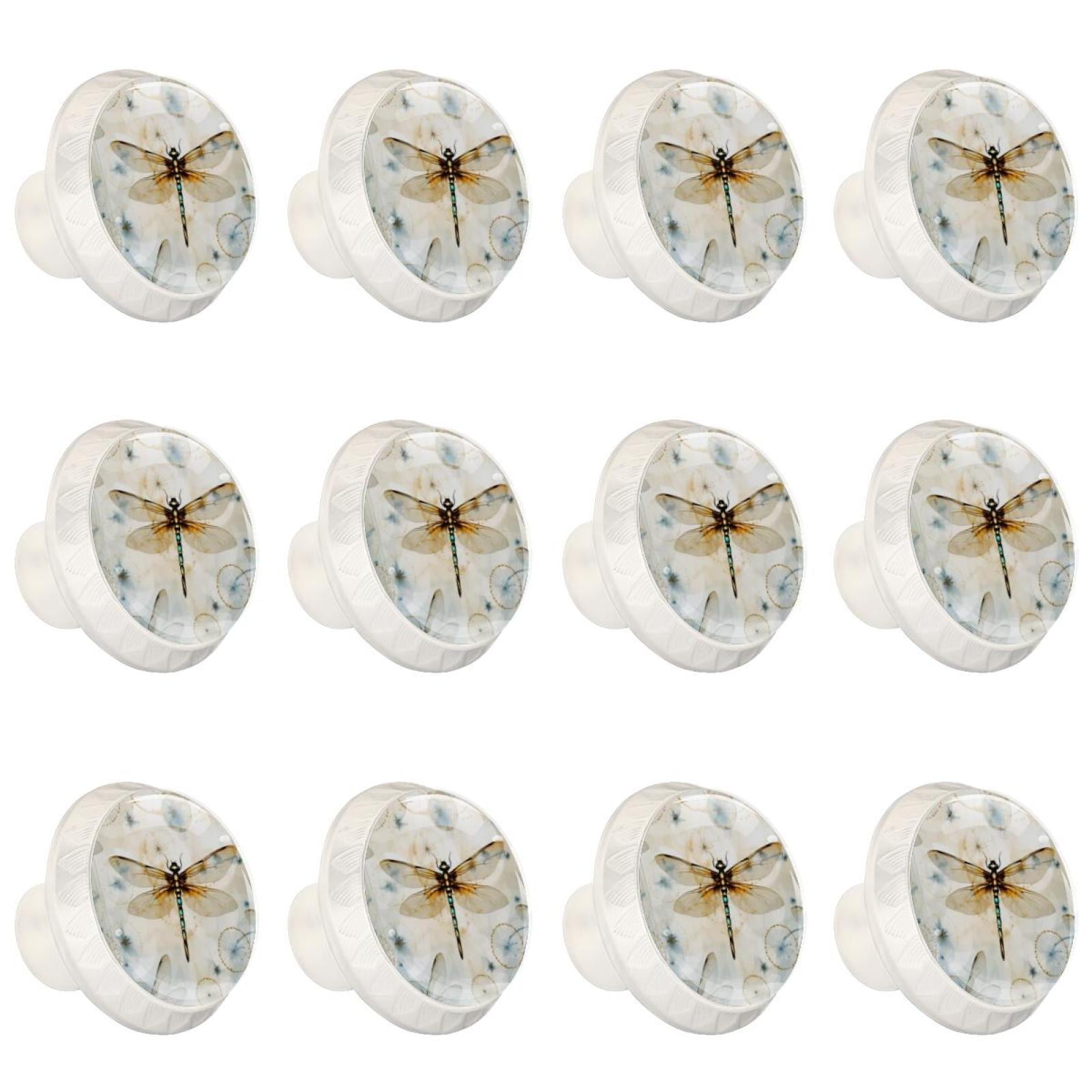 Beautiful Dragonfly Insects 12 Pcs White Round Drawer Pulls with Screws ...
