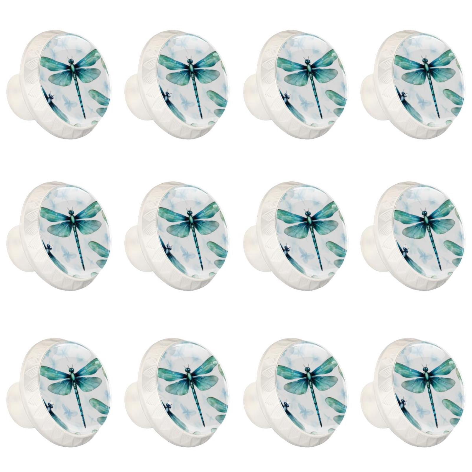 Beautiful Dragonfly Insects 12 Pcs White Round Drawer Pulls with Screws ...