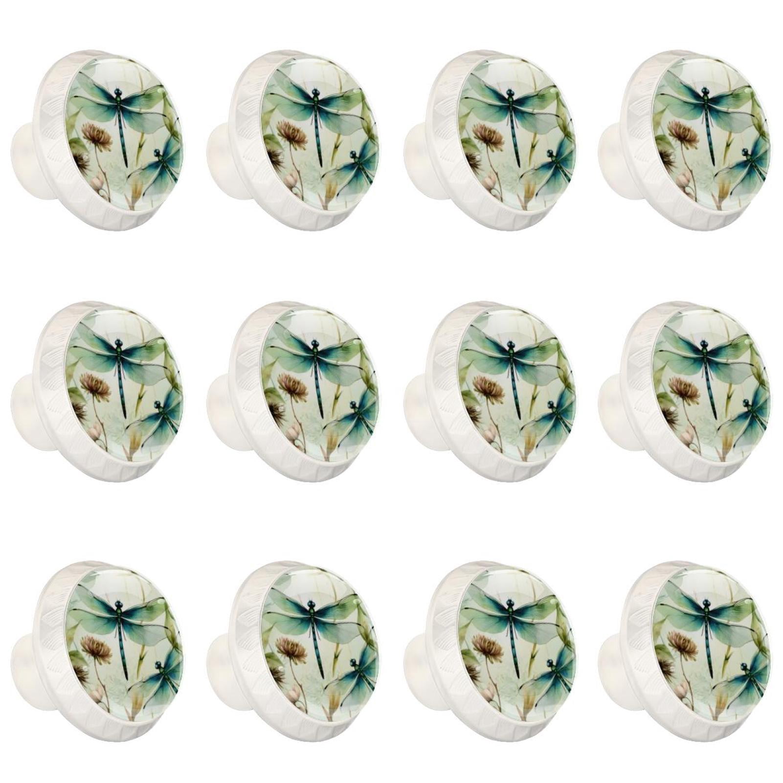 Beautiful Dragonfly Insects 12 Pcs White Round Drawer Pulls with Screws ...