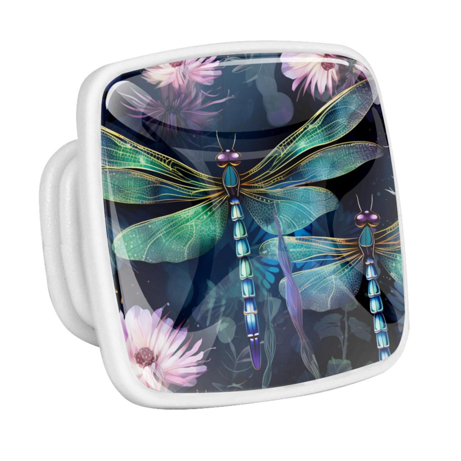 Beautiful Dragonfly Insects Fluorescent Drawer Pulls with Screws Square ...