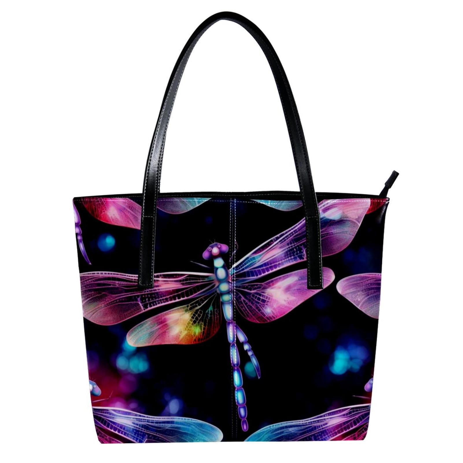 Beautiful Dragonfly Insects Leather Stitching Handbag High Quality ...
