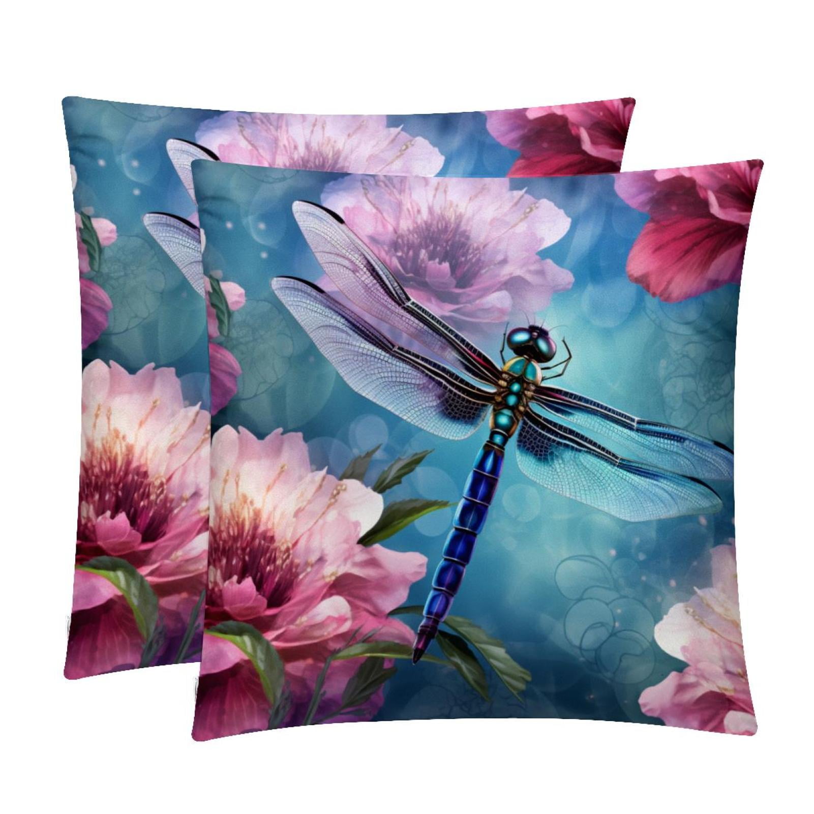 Beautiful Dragonfly Insects Pattern 2pc Luxurious Velvet Throw Pillow ...