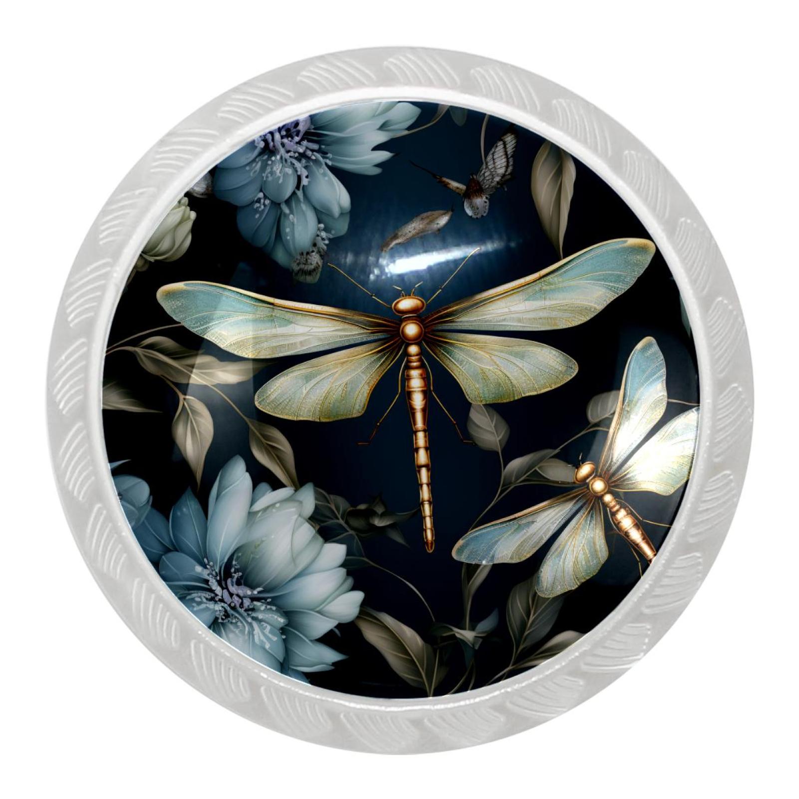 Beautiful Dragonfly Insects Pattern 4 PCS Cabinet Knob Drawer Knob ...