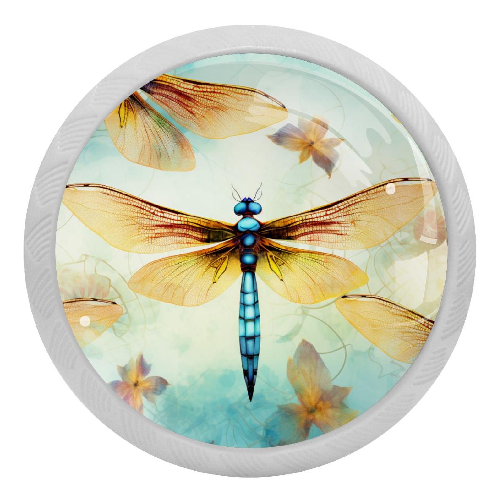 Beautiful Dragonfly Insects Pattern 4PCS Cabinet Knobs Pulls ...