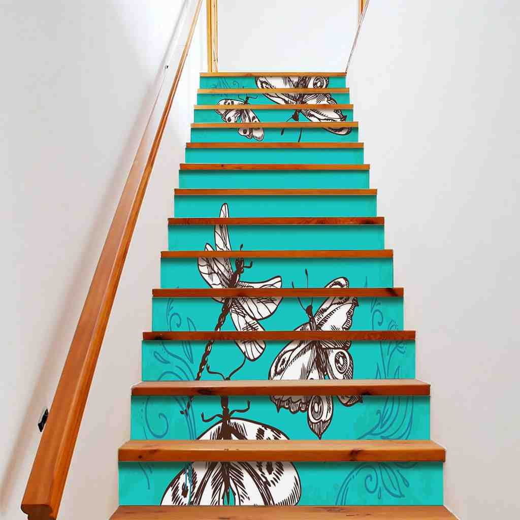 Beautiful Dragonfly Stair Stickers Colorful Butterfly Staircase Murals ...