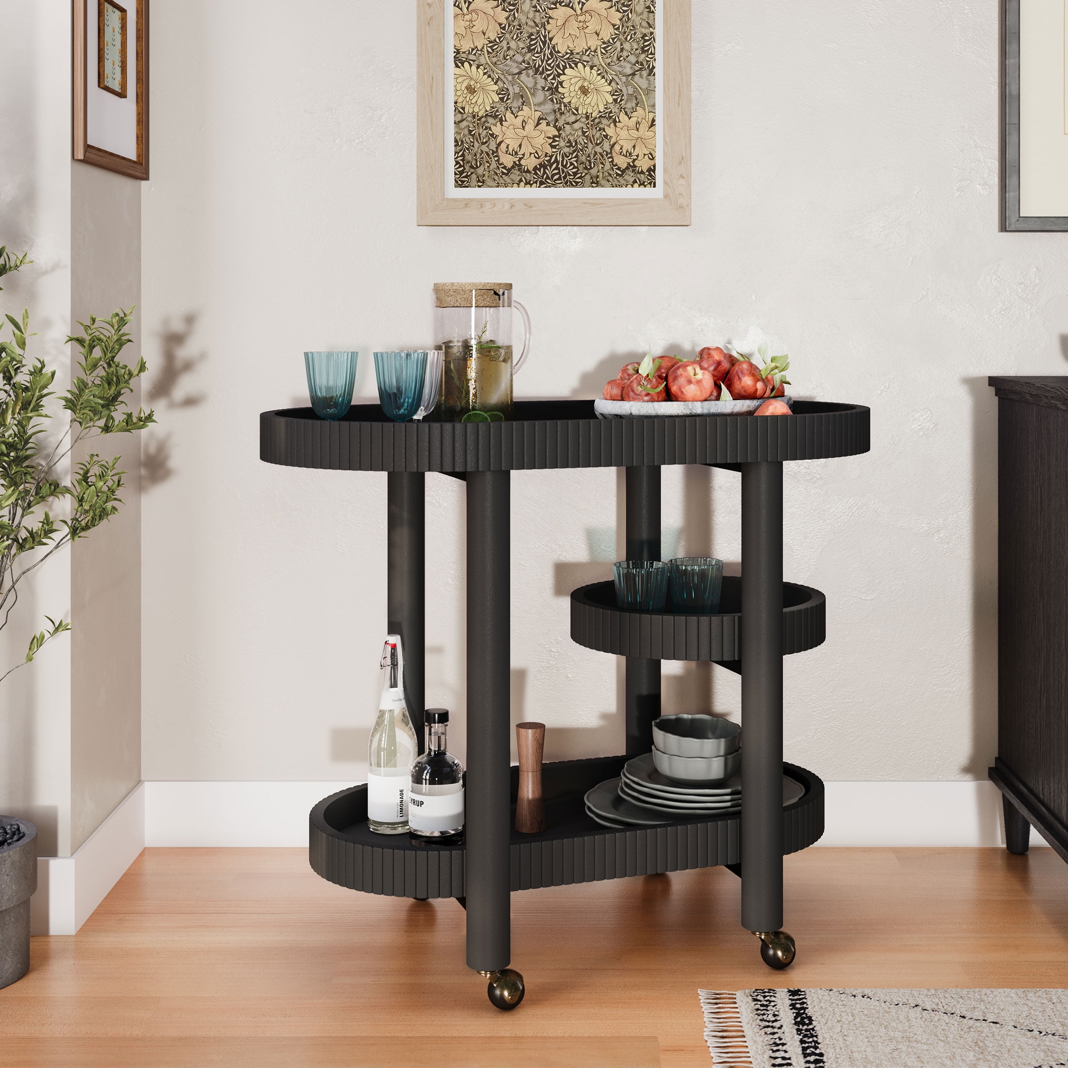 Free Shipping! Beautiful Drew Bar Cart Black, Wooden Serving Cart with ...