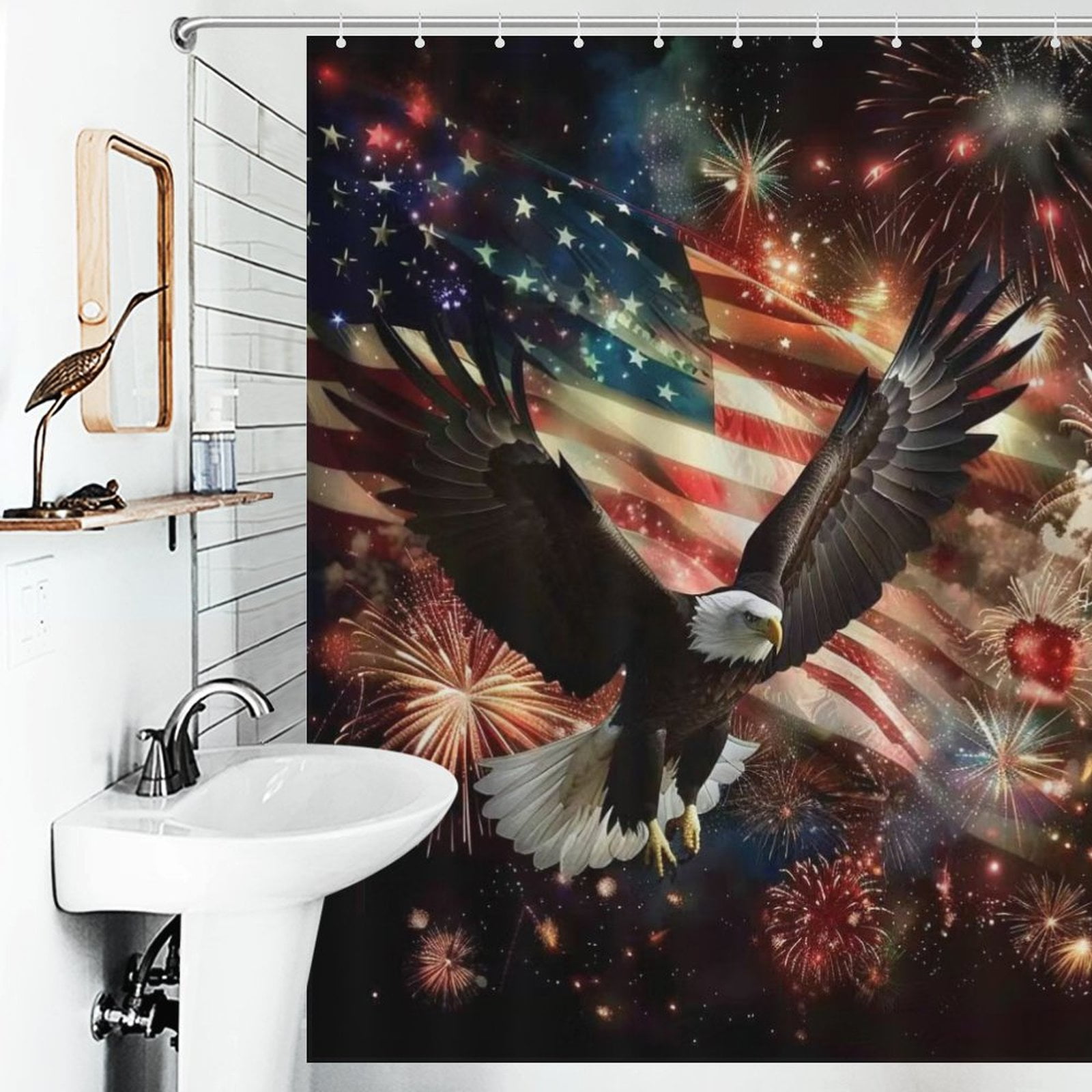 Beautiful Eagle And USA Flag (3)Shower Curtains for Bathroom Showers ...
