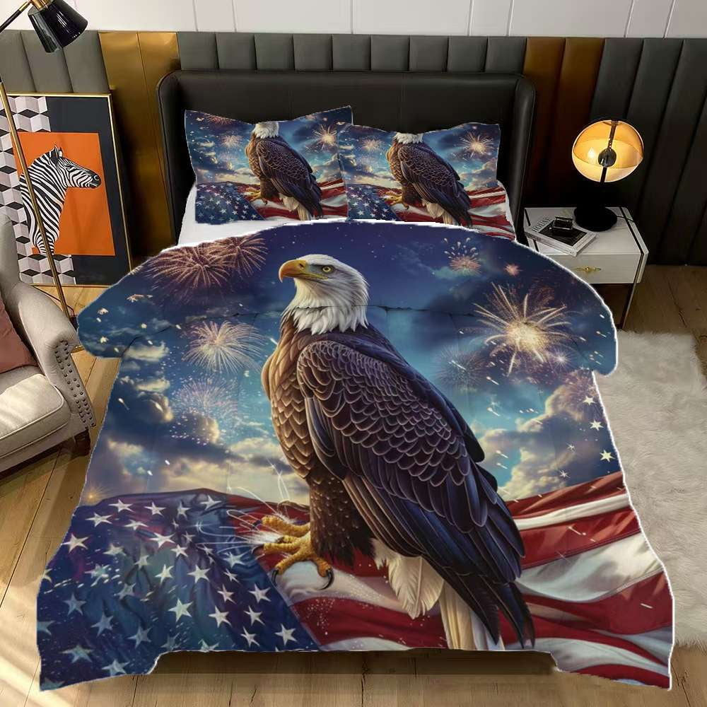Beautiful Eagle And USA Flag Comforter Set Full Size Bedding Set For ...