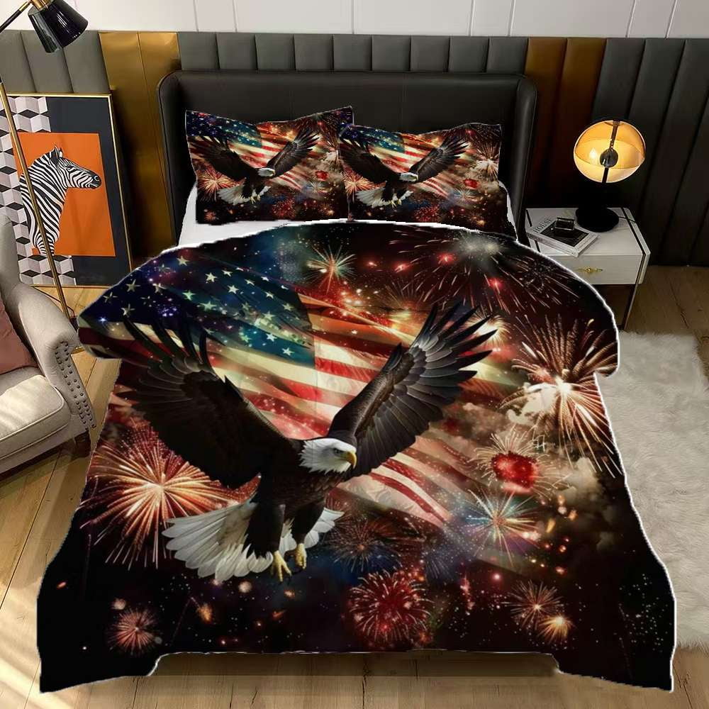 Beautiful Eagle And USA Flag Comforter Set King Size Bedding Set For ...