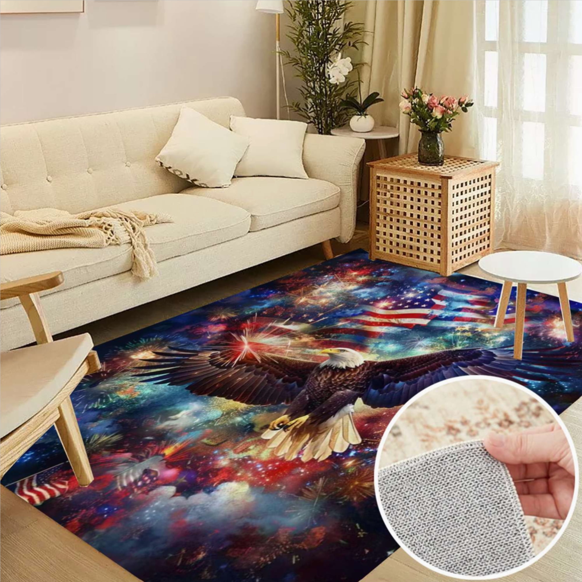 Beautiful Eagle And USA Flag Soft Large Area Rugs Washable Rug With Non ...