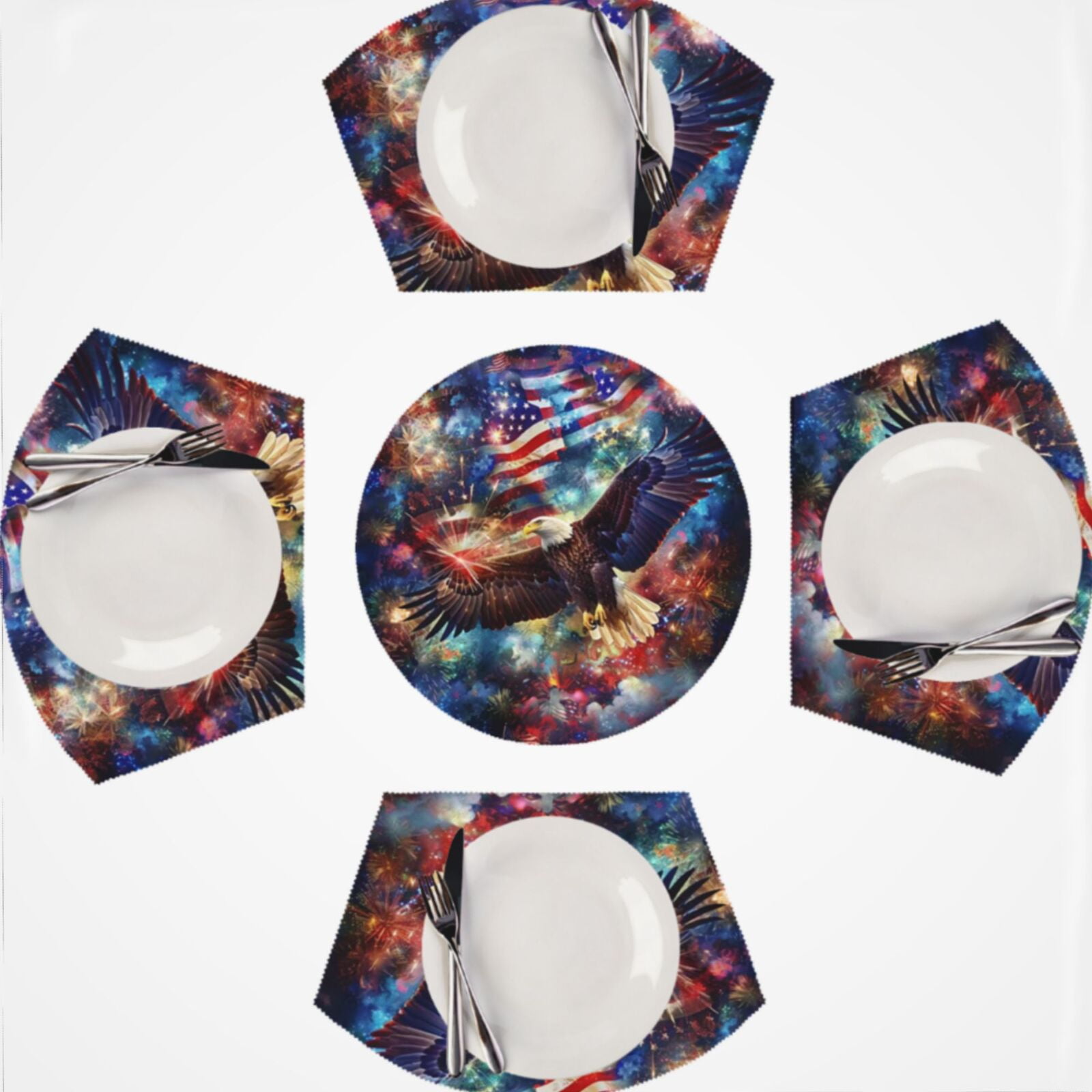 Beautiful Eagle And Usa Flag (1) Round Table Placemats Set Of 5 Wedge ...