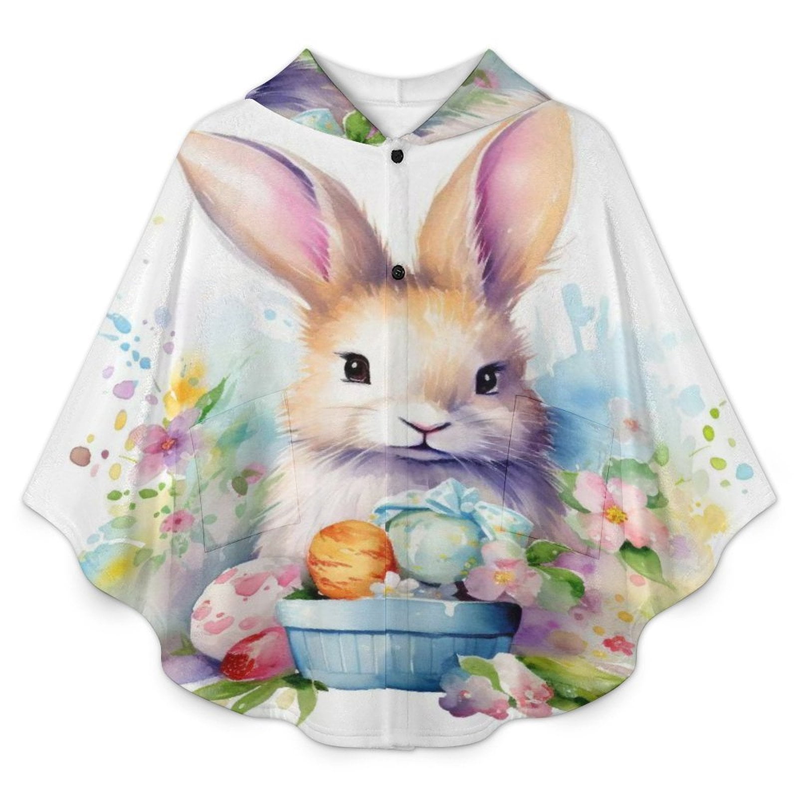 Beautiful Easter Bunny Flowers Eggs Blanket Oversized Wearable Hooded ...