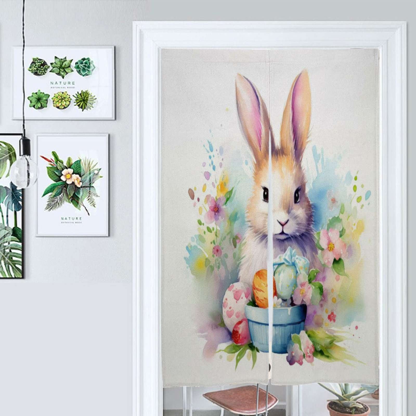 Beautiful Easter Bunny Flowers Eggs Door Curtain Nordic Living Room DoorCurtain Porch Partition ...