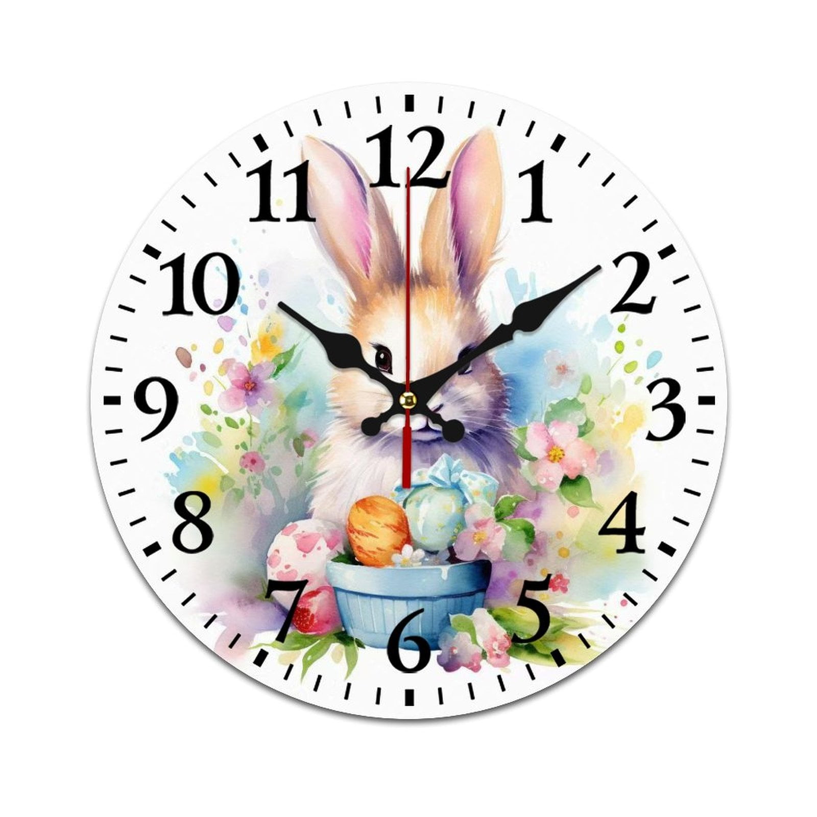 Beautiful Easter Bunny Flowers Eggs Wall Clock Modern Design Clocks ...