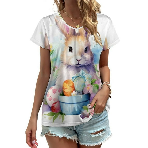 Beautiful Easter Bunny Flowers Eggs Women's Blouse Short Sleeve Women's ...