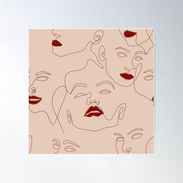 Beautiful Faces In Continuous Lineart Poster Wall Art, Modern Wall ...