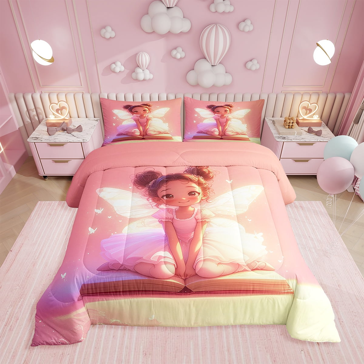 Beautiful Fairy Comforter Set King Size Pink Gradient Bedding Sets for ...