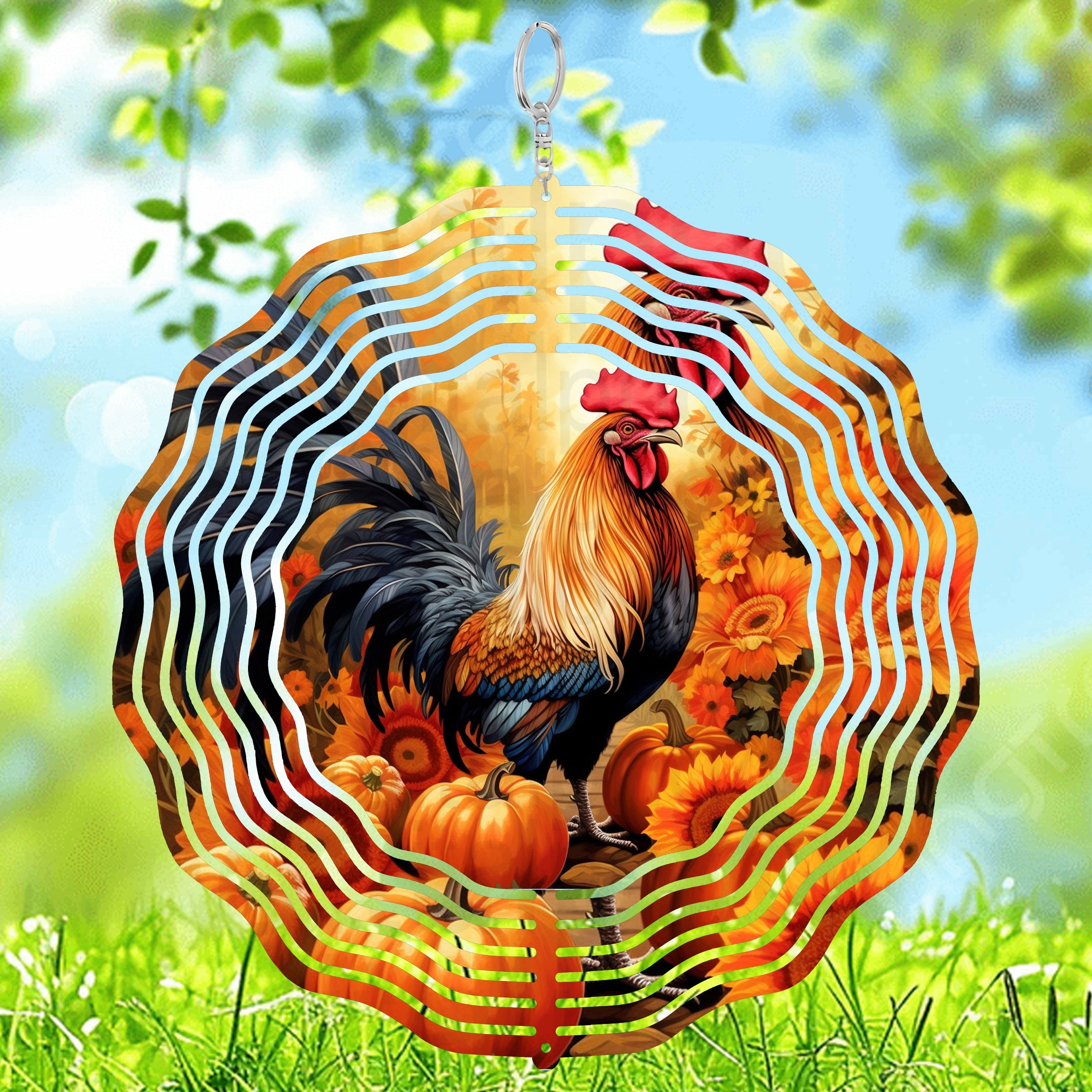 Beautiful Fall Rooster Farm Bird 3D Wind Spinner Stainless Steel ...