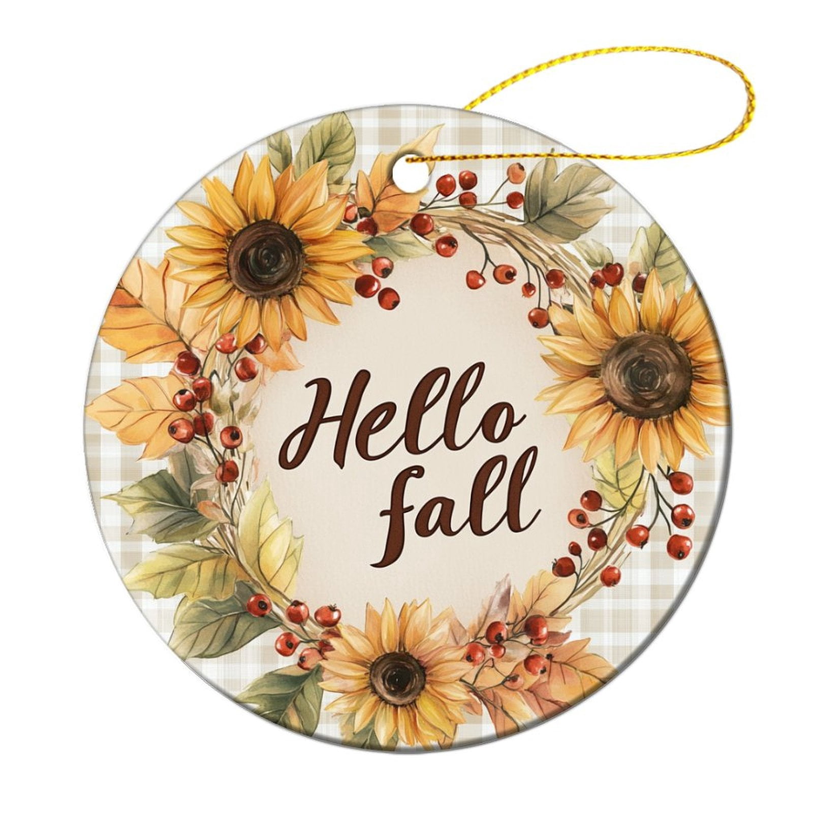 Beautiful Fall Wreath with Sunflowers Ceramics Ornaments Seasonal Fall ...