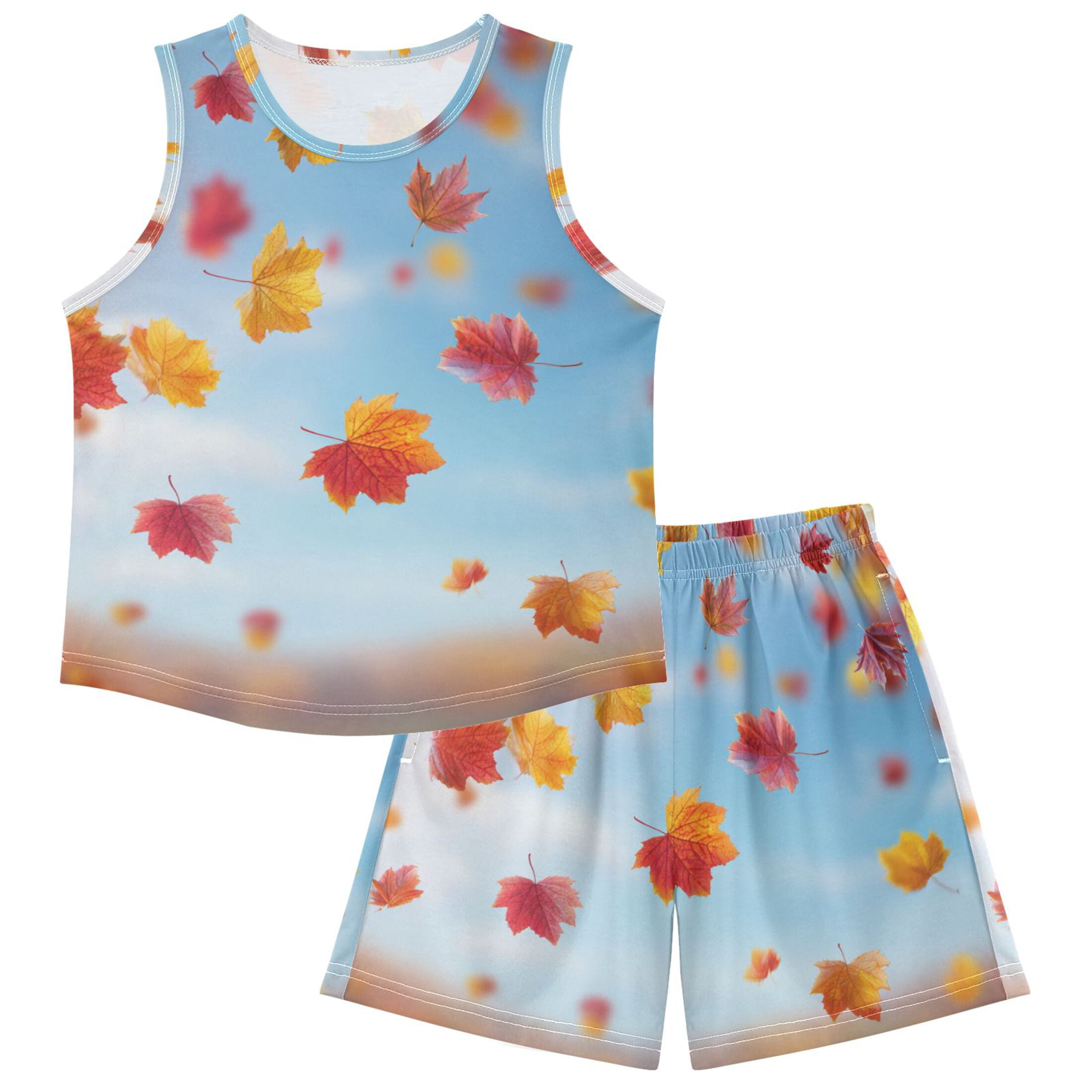 Beautiful Falling Leaves Autumn Pajamas Set Sleeveless Sleepwear Tank ...