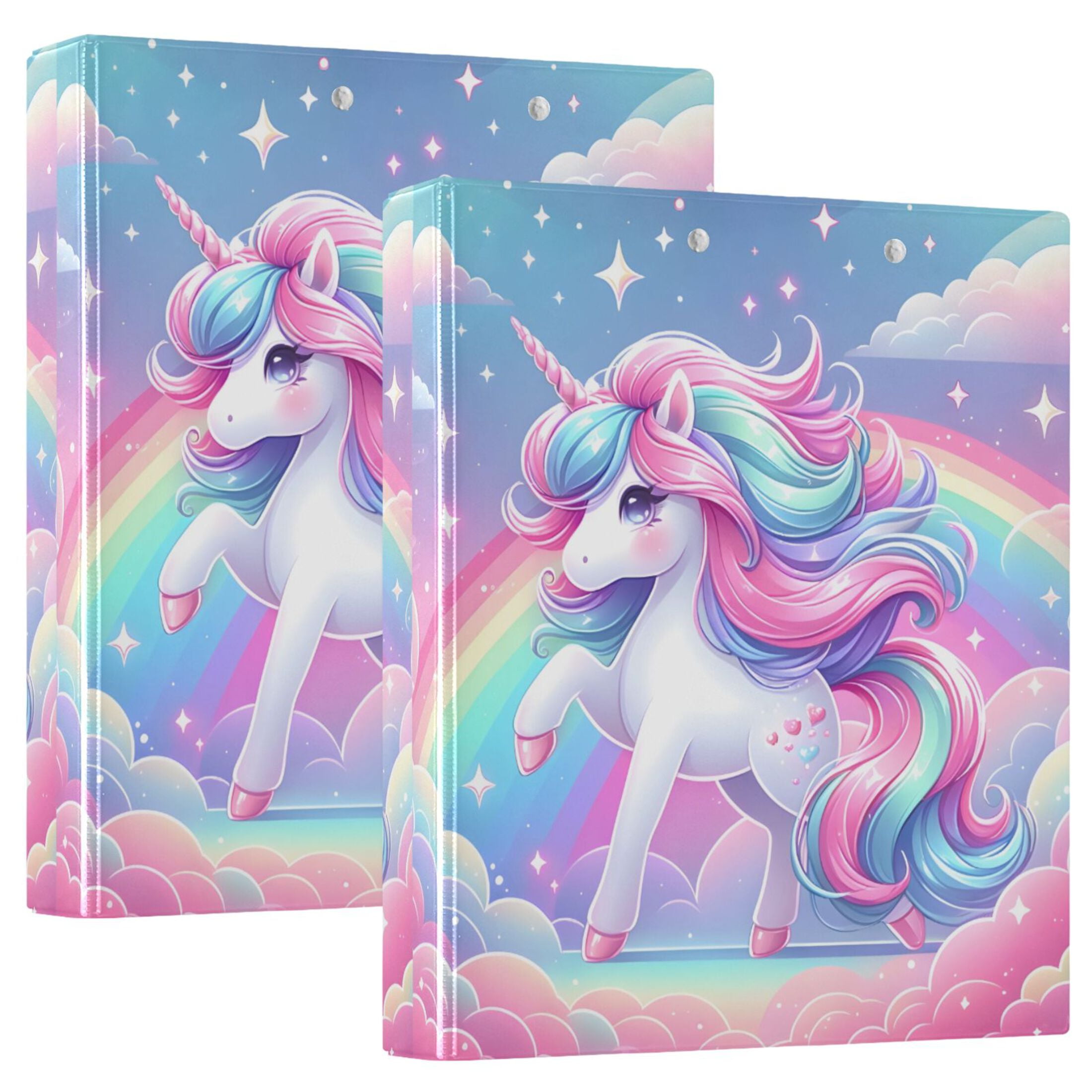 Beautiful Fantasy Unicorn 2 Pcs Hardcover 3 Ring Binder 1.5” Round ...