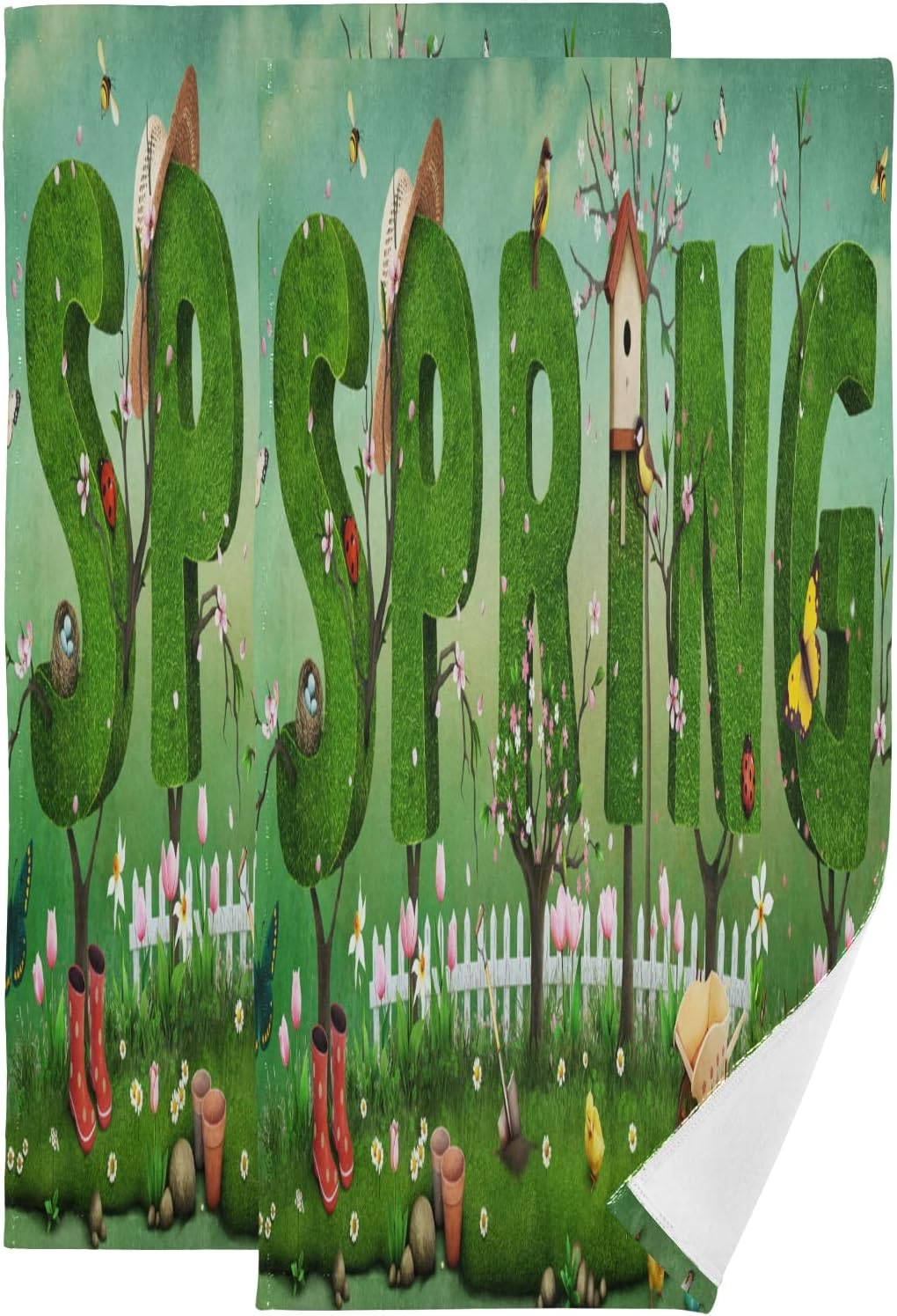 Beautiful Festive Spring Hand Towels 2 PCS, Printed Easter Eggs Kitchen ...