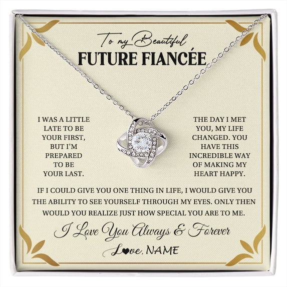 Beautiful Fiancee Promise Love Necklace, White Love Knot Necklace ...