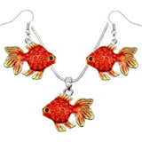 Beautiful Fish Goldfish Pendant Necklace and Earrings Set 17" Chain ...
