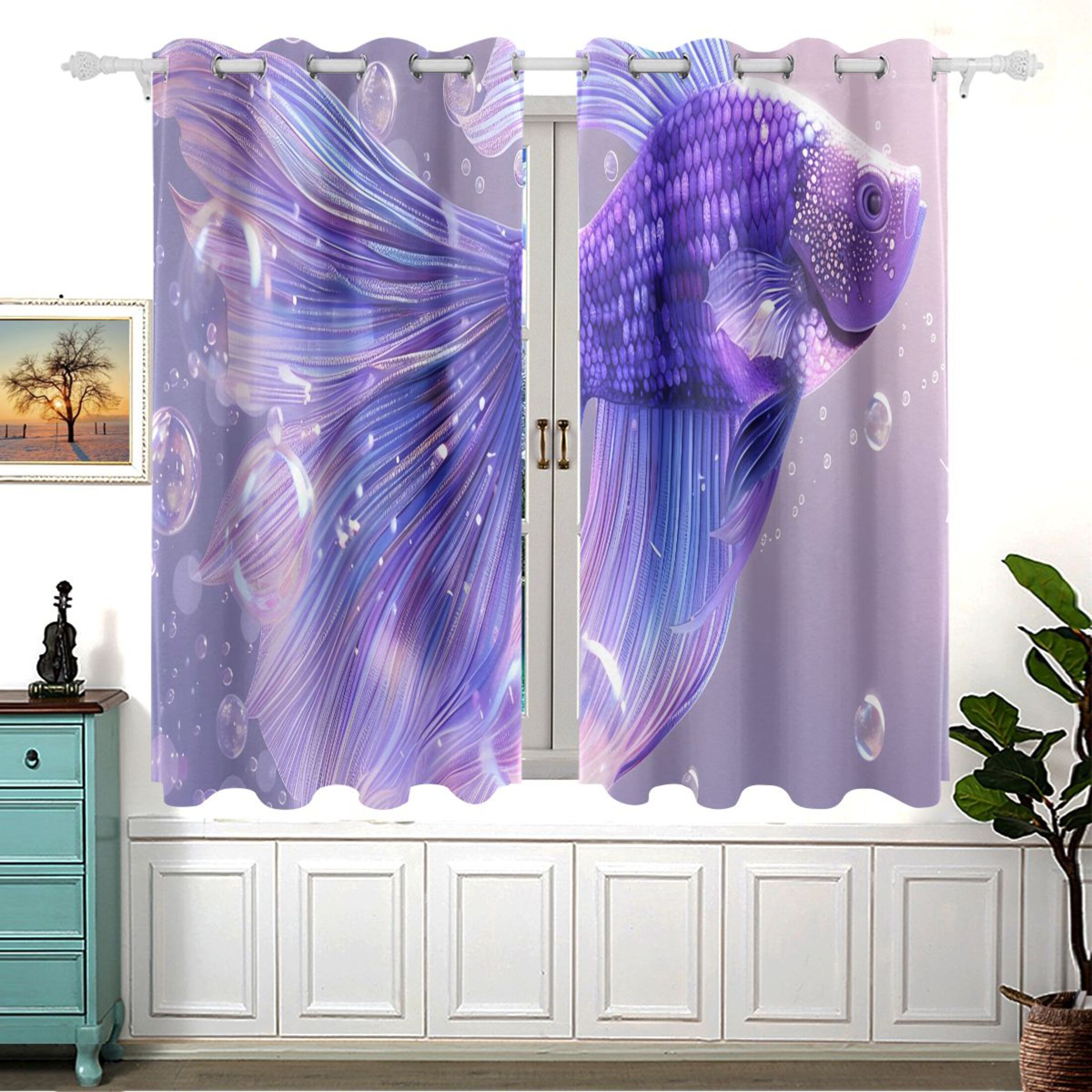 Beautiful Fish Tail and Bubble Blackout Curtains 2 Panels Set Grommet ...