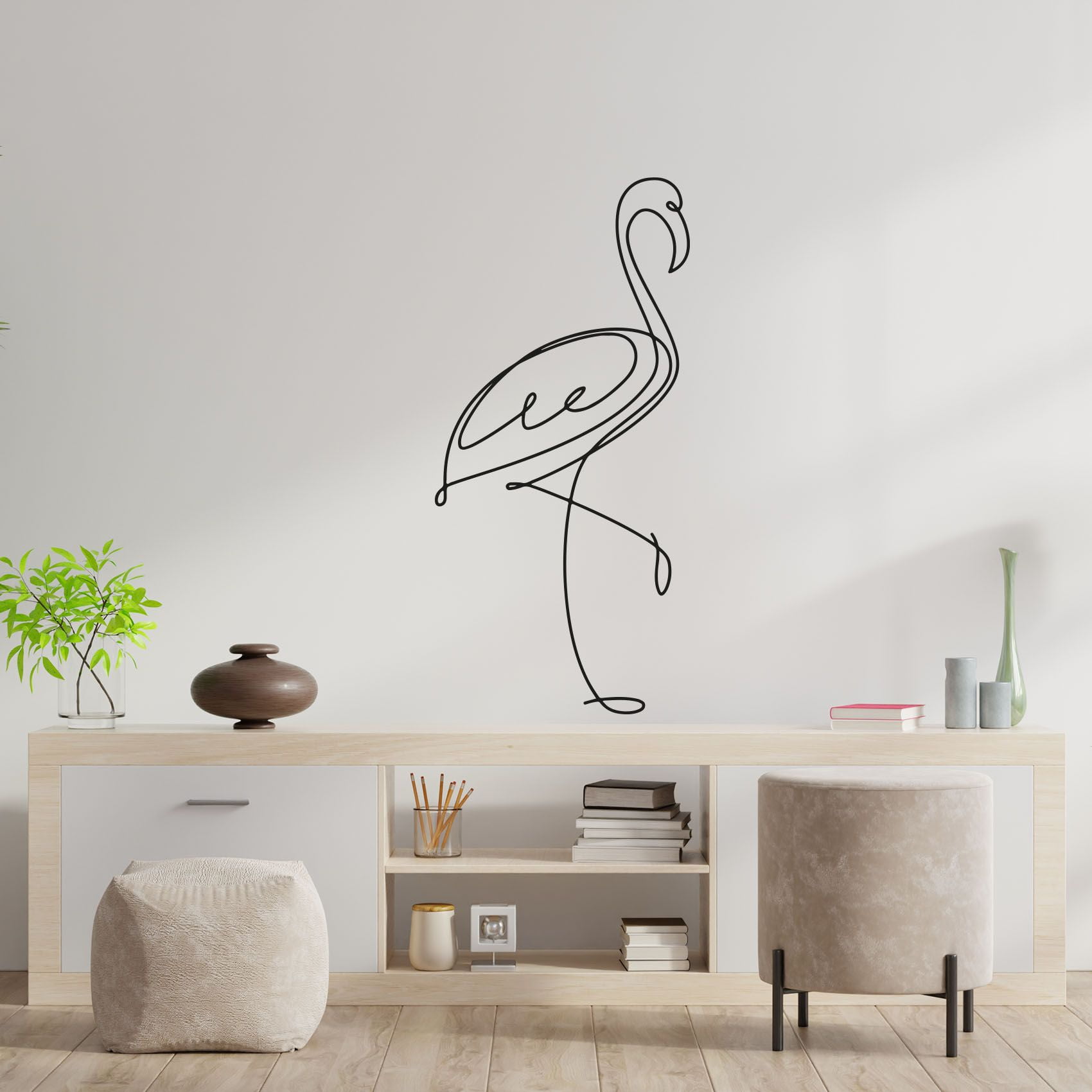 Beautiful Flamingo Line Drawing Silhouette Flamingo Design Vinyl Wall ...