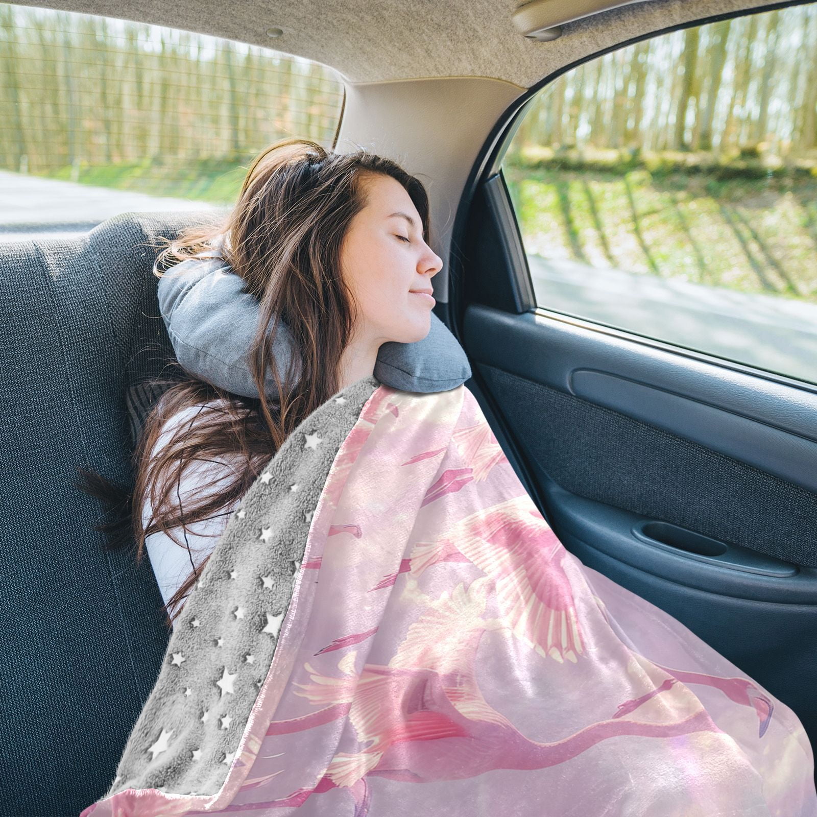 Beautiful Flamingos Travel Blanket Pillow Compact Foldable Airplane ...